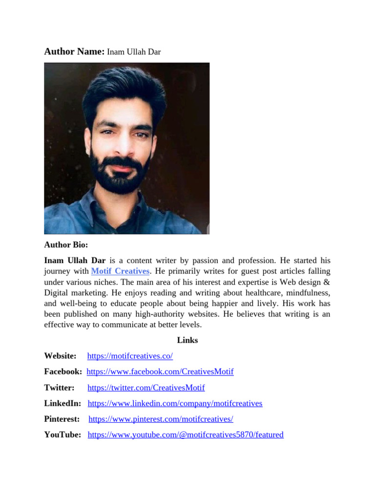 Inam Ullah Dar's Author Bio | PDF