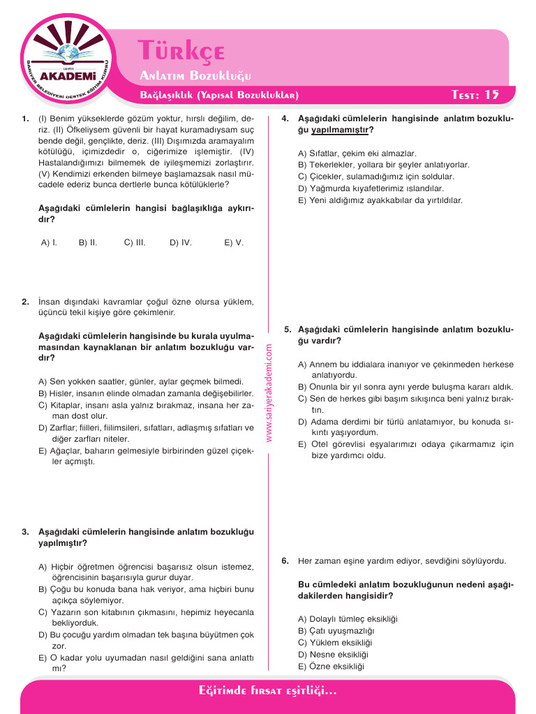 TRK U3 T15 Anlatimbozuklugu | PDF