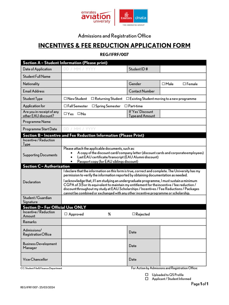 Incentives and Fee Reduction Form - V007 | PDF