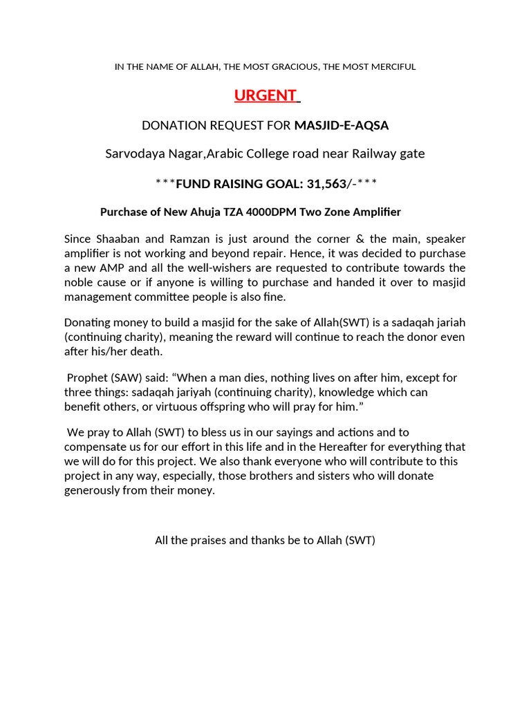 Aqsa Donation | PDF