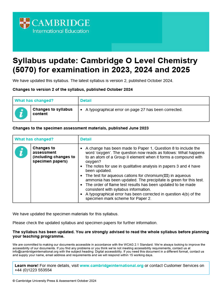 2023 2025 Syllabus Update | PDF | Chemistry