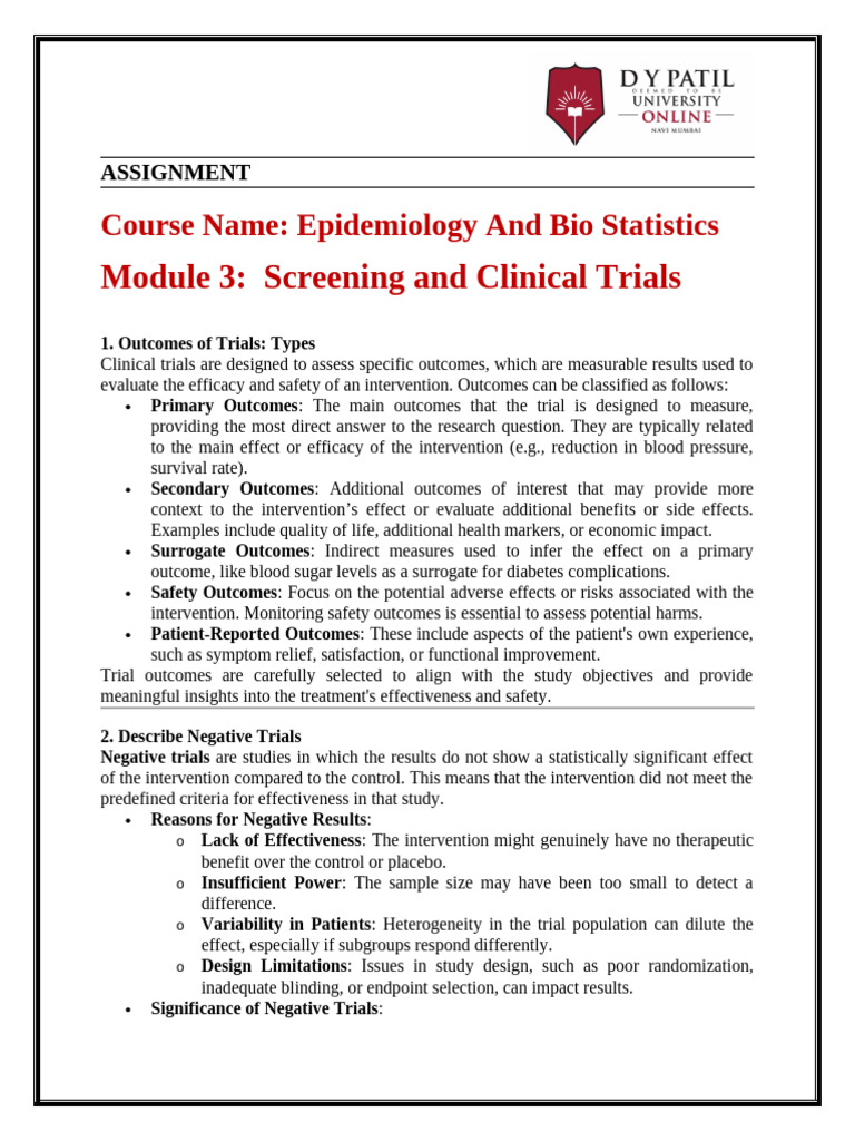 Assignment Module 3 Screening and Clinical Trials | PDF | Clinical ...