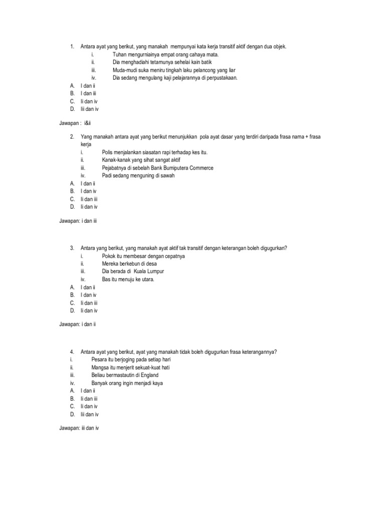 Soalan Sintaksis Kata Kerja | PDF
