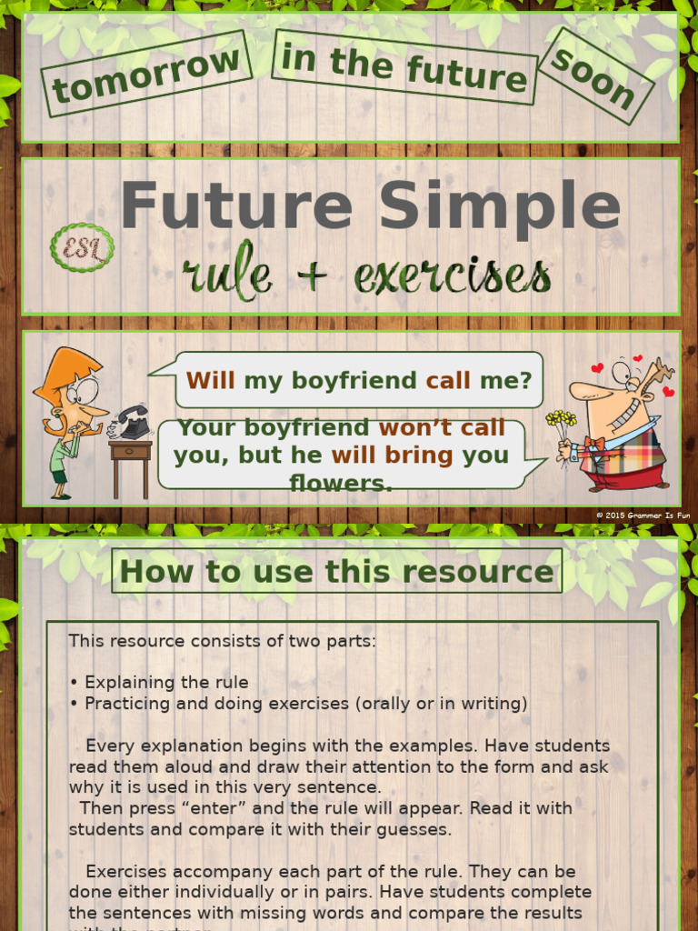 ESL Future Simple PowerPoint ruleexercises-1 | PDF | Grammar | Linguistics