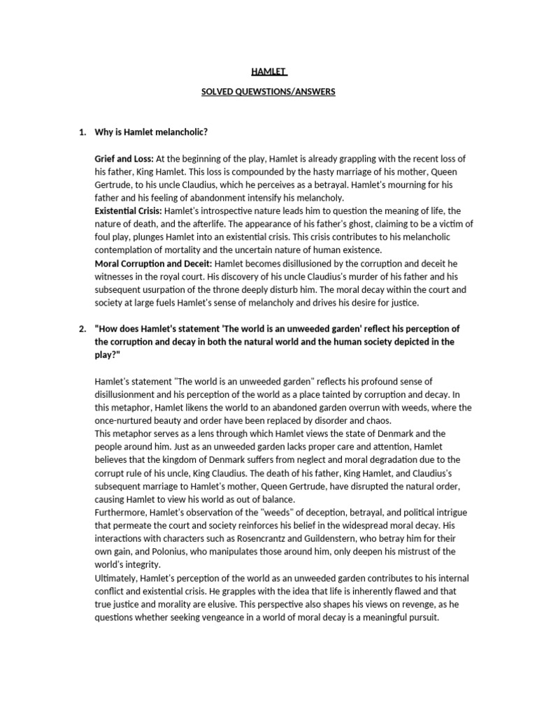 Hamlet Solved Questions | PDF | Hamlet | Ghosts