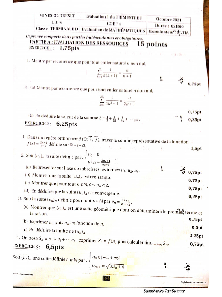 Devoir 1 Tle D Maths | PDF