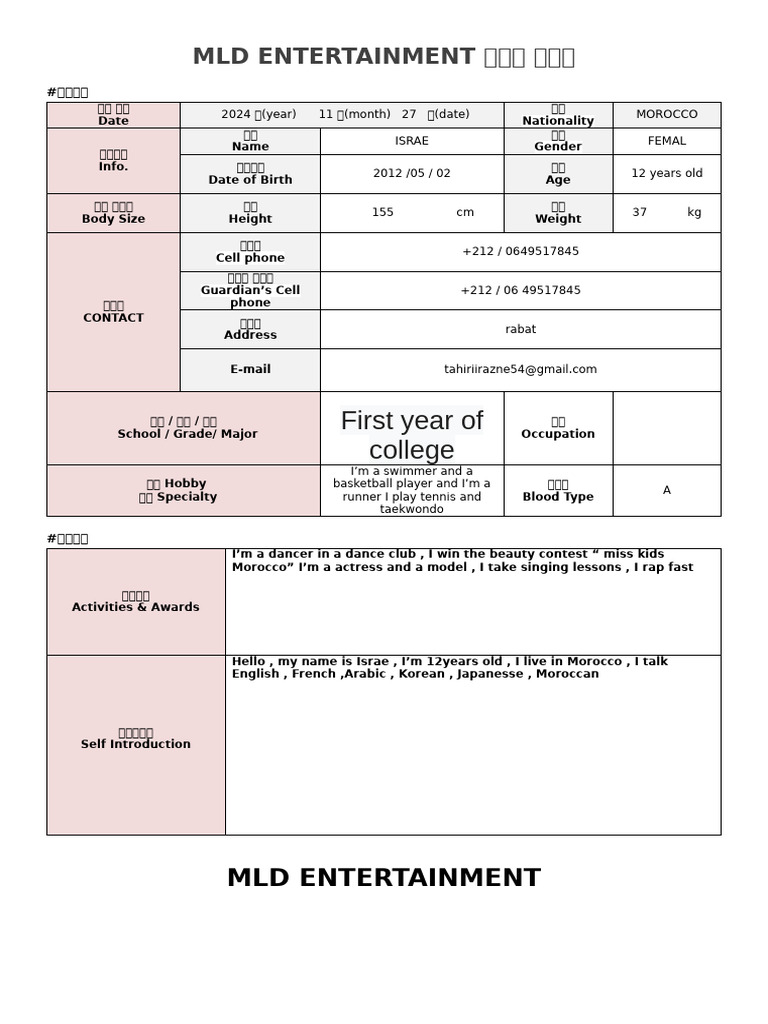MLD 오디션 지원서 | PDF