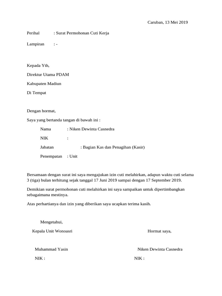 Surat Cuti Melahirkan | PDF