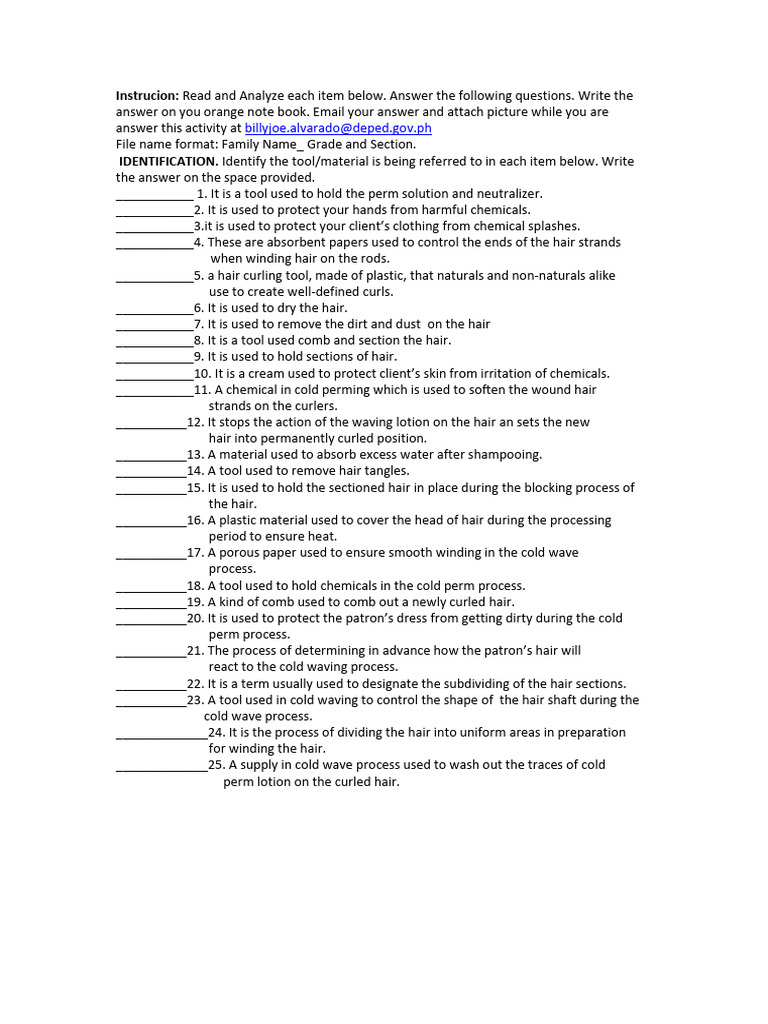 Grade 11 Activity Perming | PDF | Hair | Integumentary System