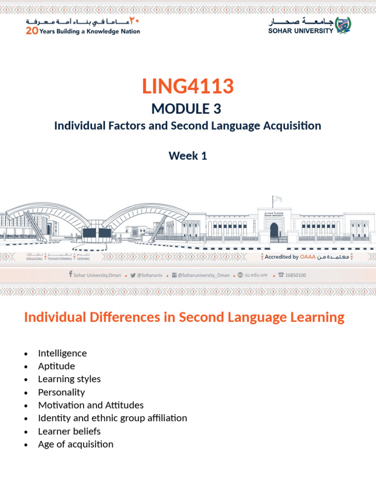 LING4113 - Module 3 - Week 1 - Individual Factors and SLA - Key ...