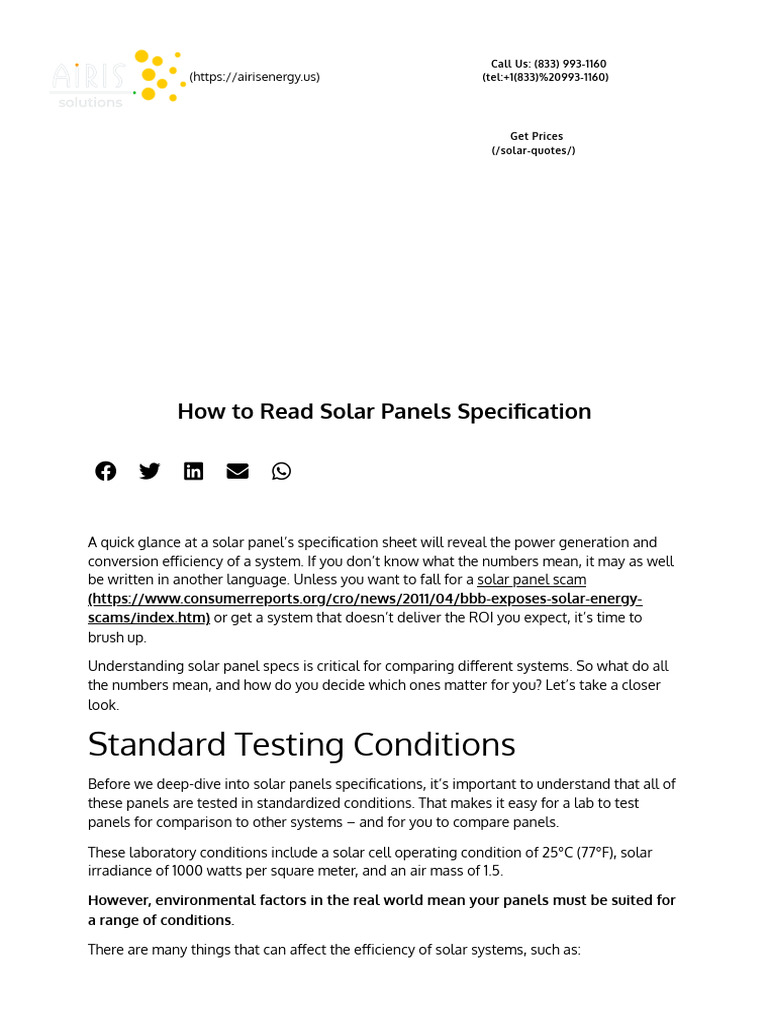 Solar Panel Specification - How To Read It And Compare Specs - Airis ...