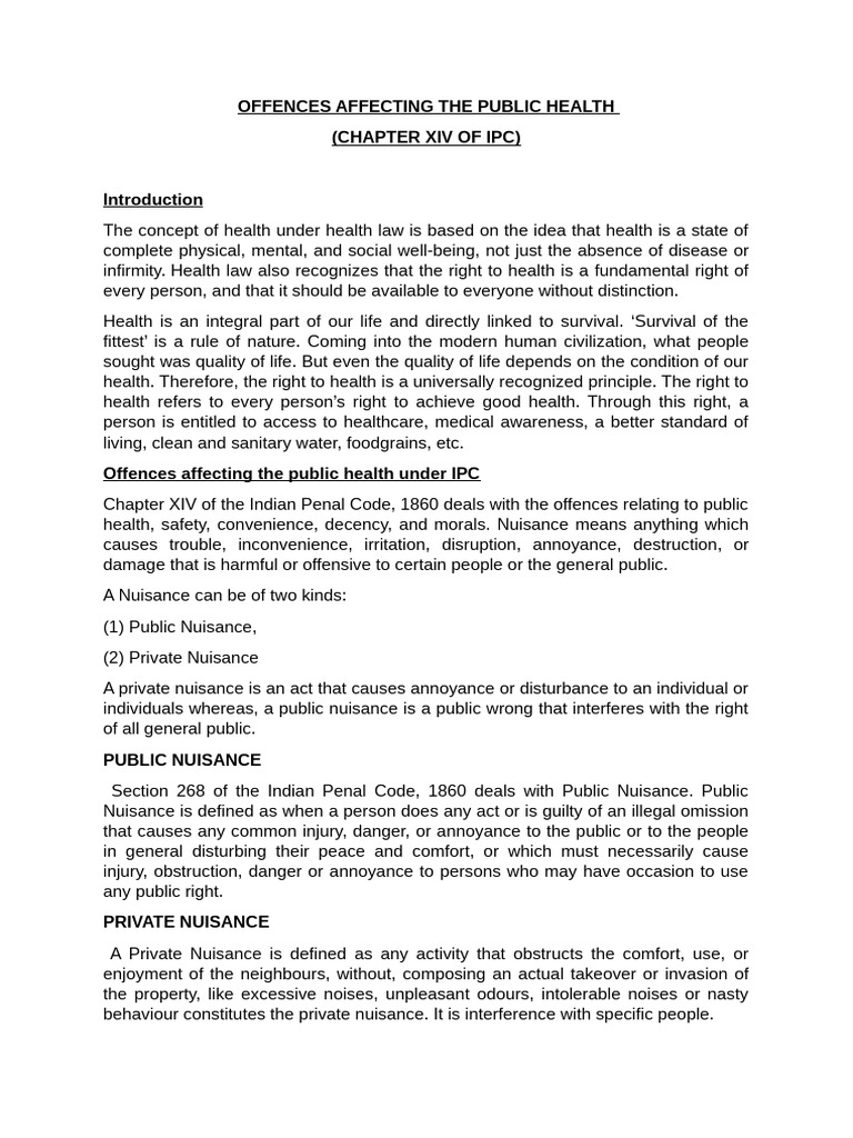 Public Health Offences Under IPC | PDF | Quarantine | Nuisance