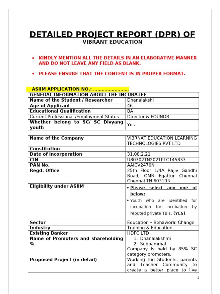 Template - File 1 - ASIIM Project Template (DPR) | PDF | Expense | Entrepreneurship