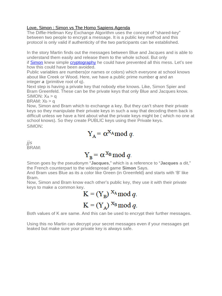 The Hidden Meaning Behind Love, Simon Diffie-Hellman Key Exchange ...