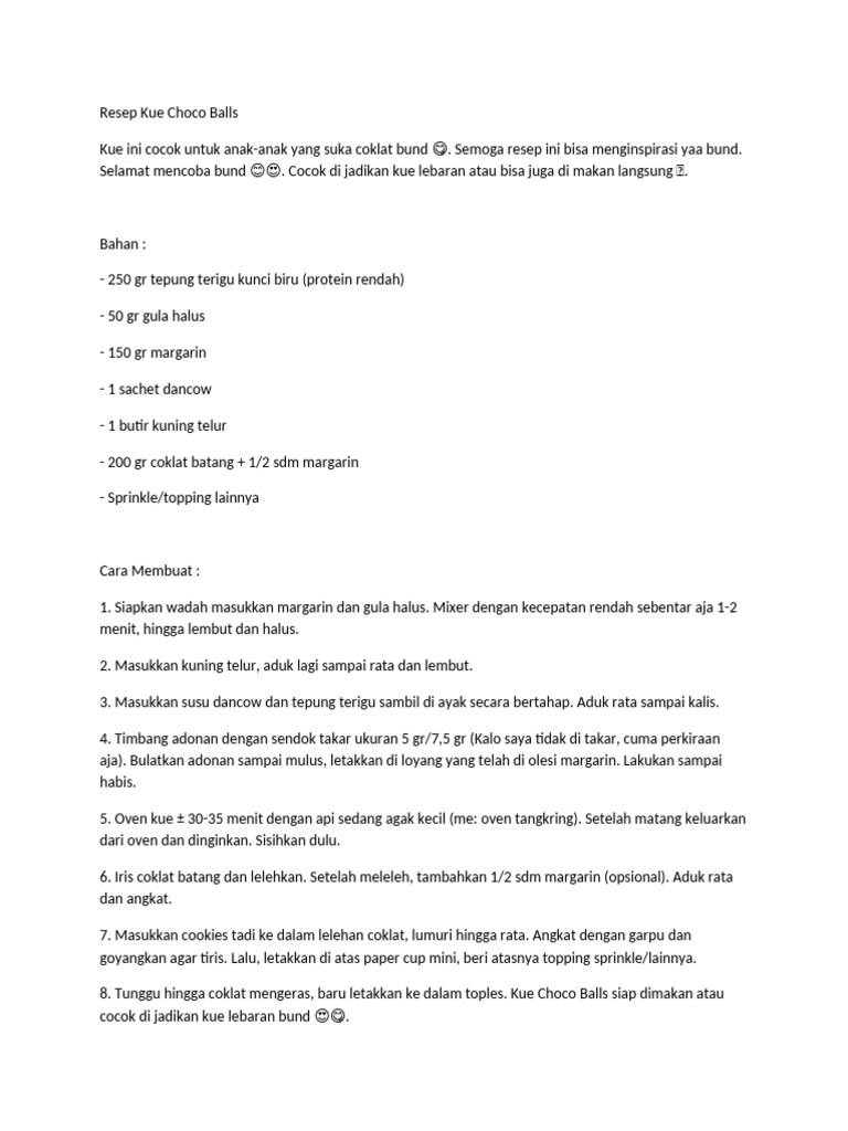 Resep Kue Choco Balls | PDF