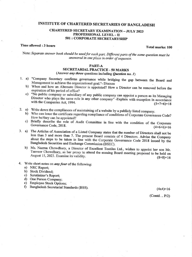 Corporate Secretaryship Exam July 2023 | PDF | Business | Business Law