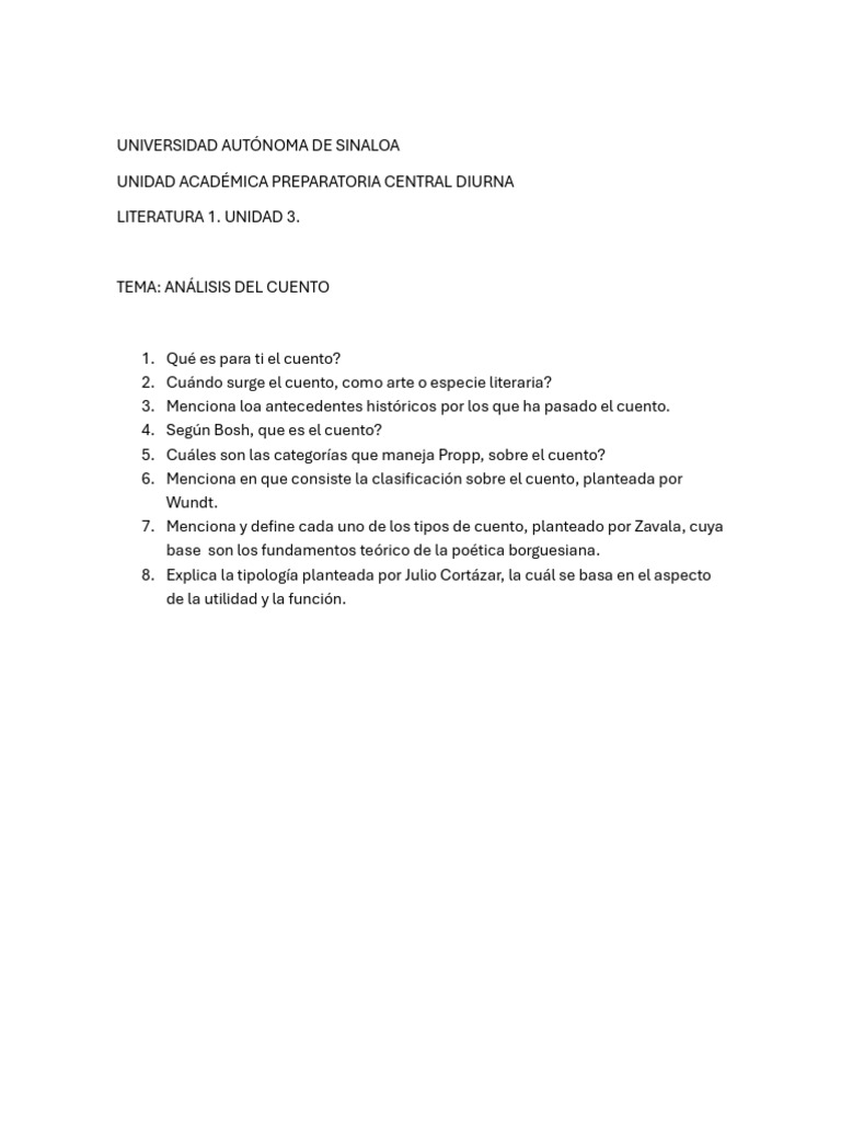 Unidad 3. Análisis Del Cuento | PDF