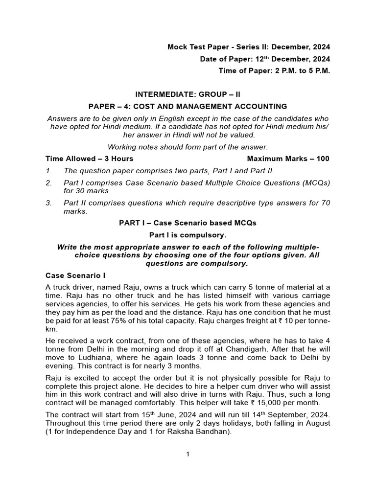 CA Inter Costing Q MTP 2 Jan 2025 Exam | PDF | Labour Economics | Economies