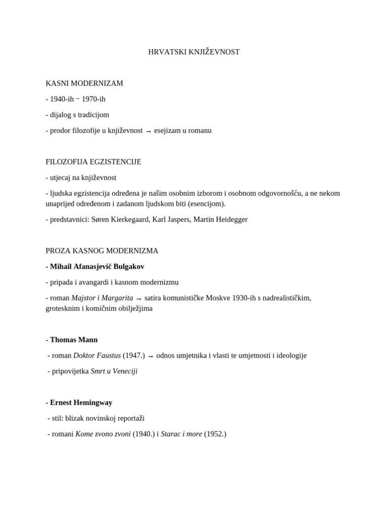 hrv književnost kasni modernizam | PDF