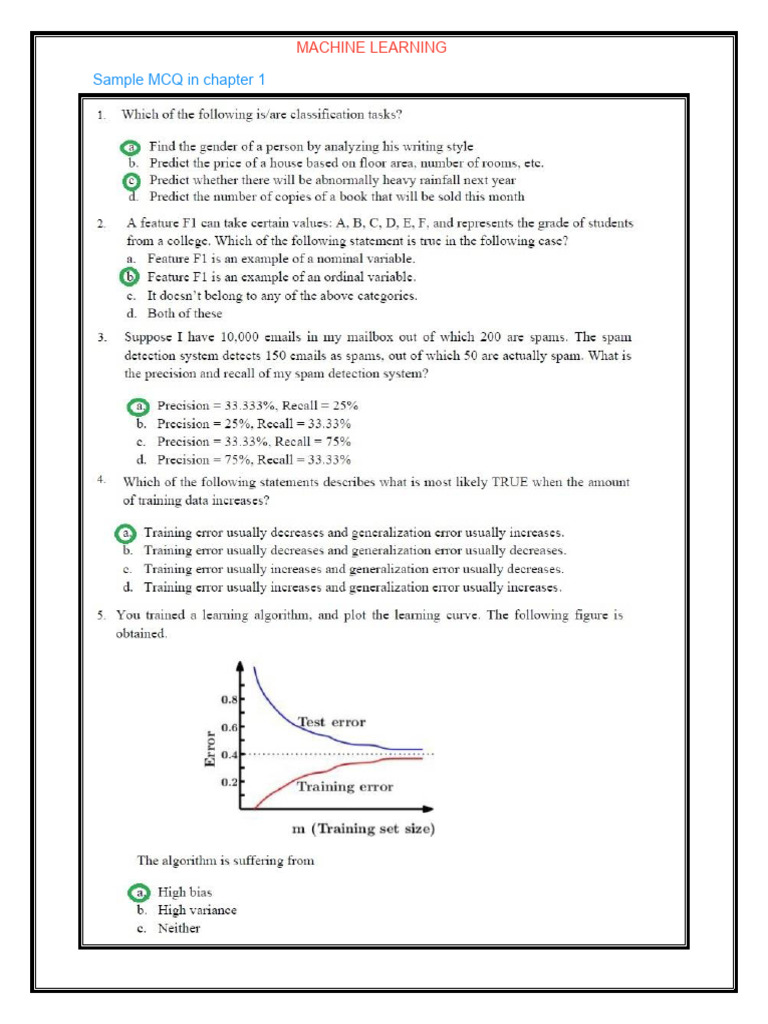 1.1.machine Learning Chapter-1 MCQ | PDF