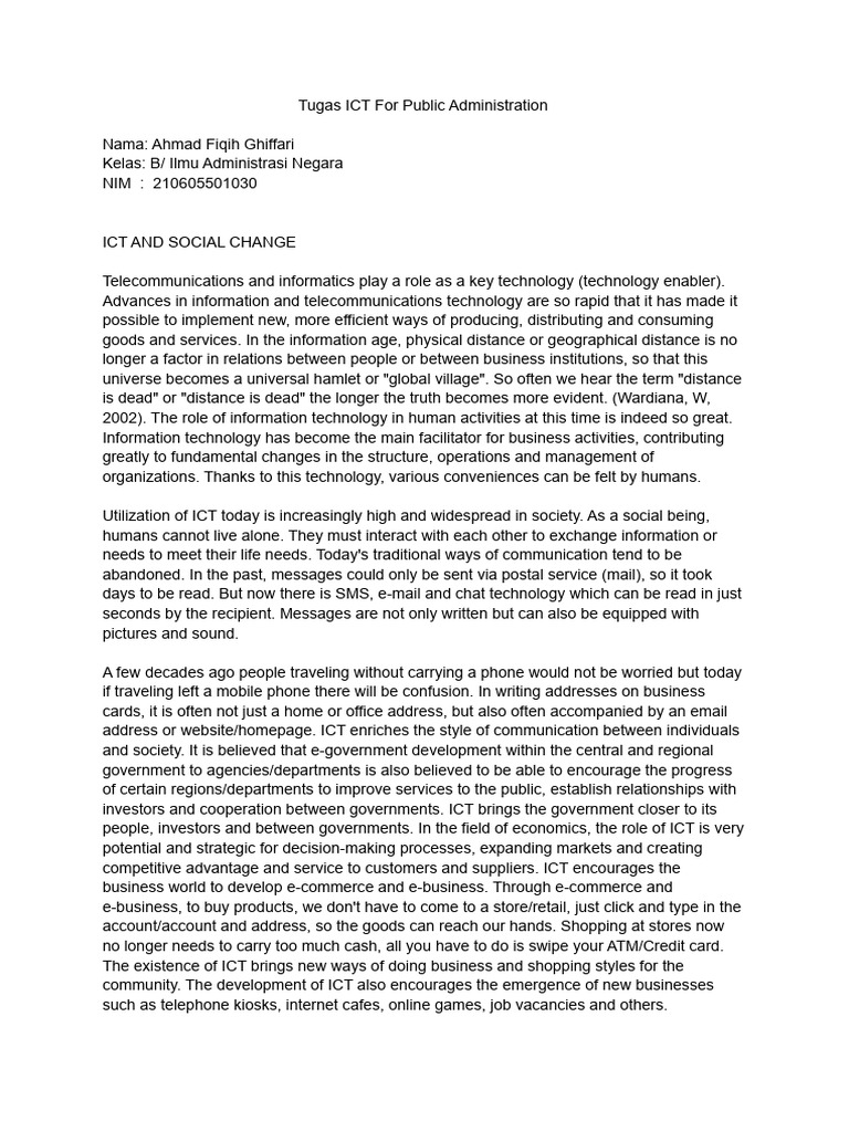 Tugas ICT Ahmad Fiqih Ghiffari - 210605501030 - IAN - B | PDF ...