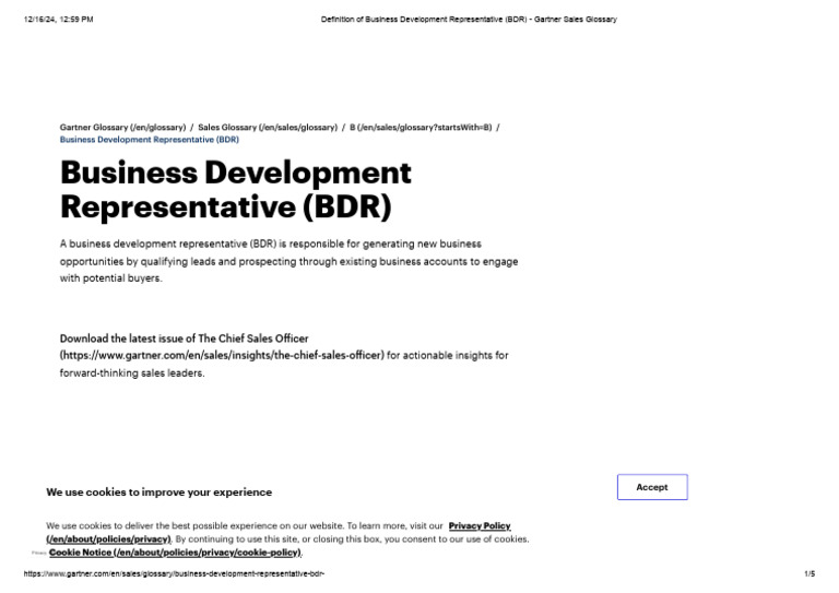 Definition of Business Development Representative (BDR) - Gartner Sales Glossary | PDF