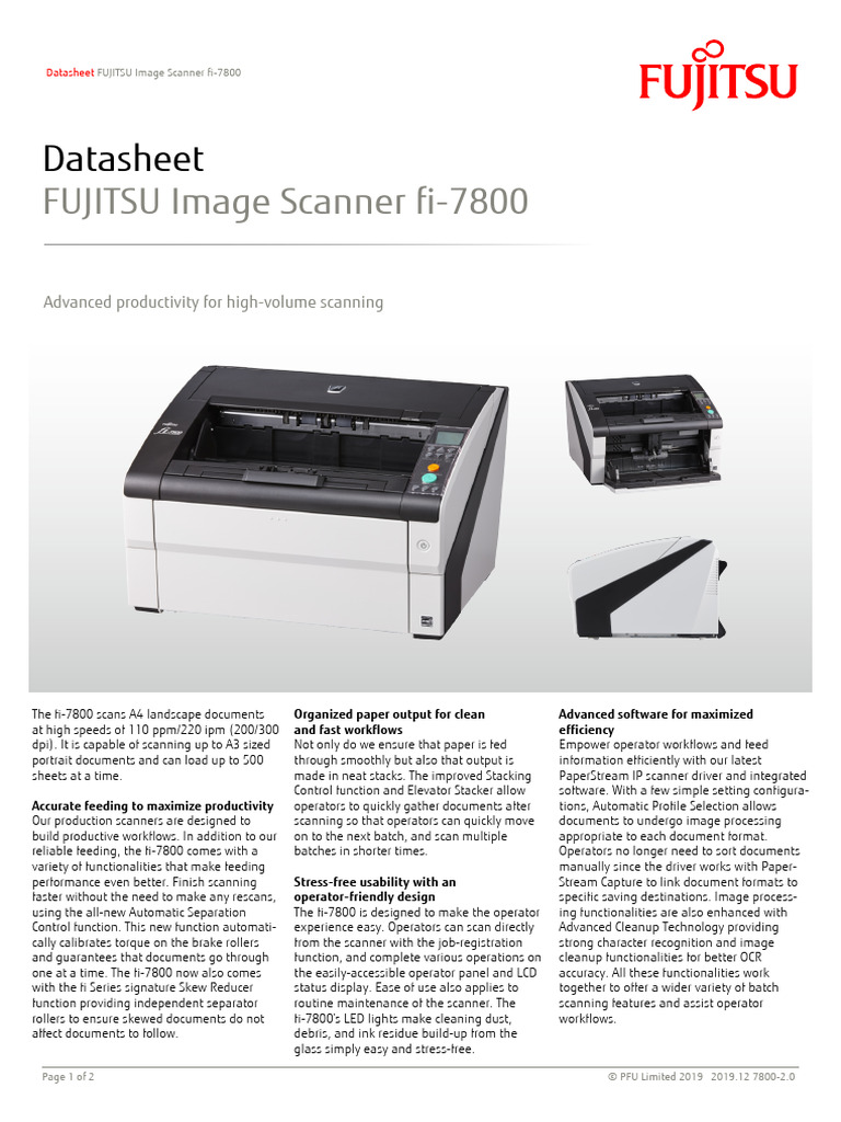 Fi-7800 Fujitsu Scanner | PDF | Image Scanner | Imaging