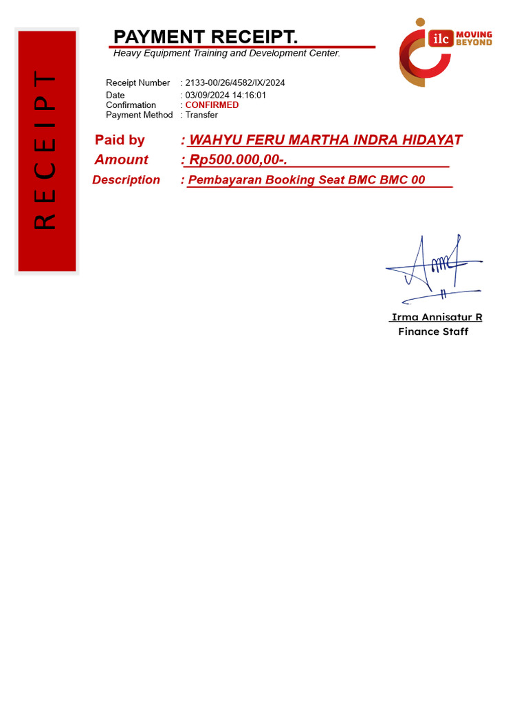 Payment Receipt for Equipment Training | PDF