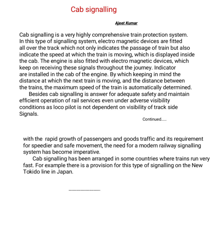 Cab Signalling On Railways | PDF
