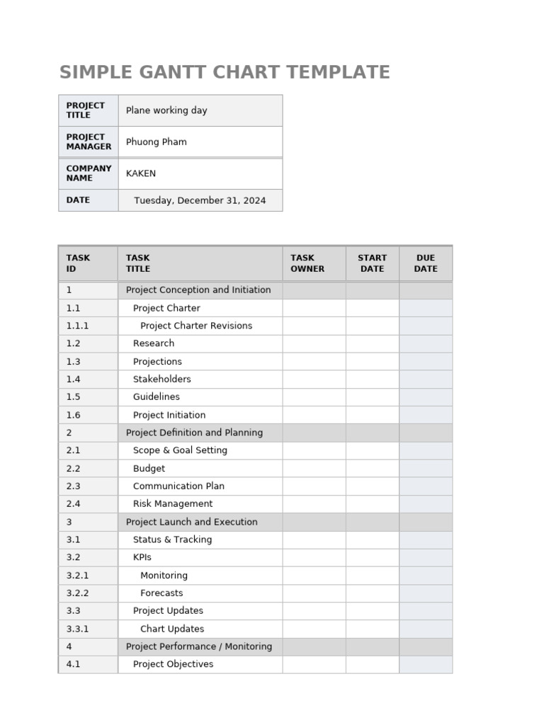 Simple Gantt Chart Template | PDF