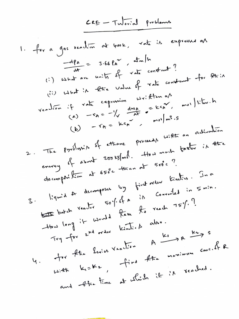 CRE- Tutorial Problems | PDF