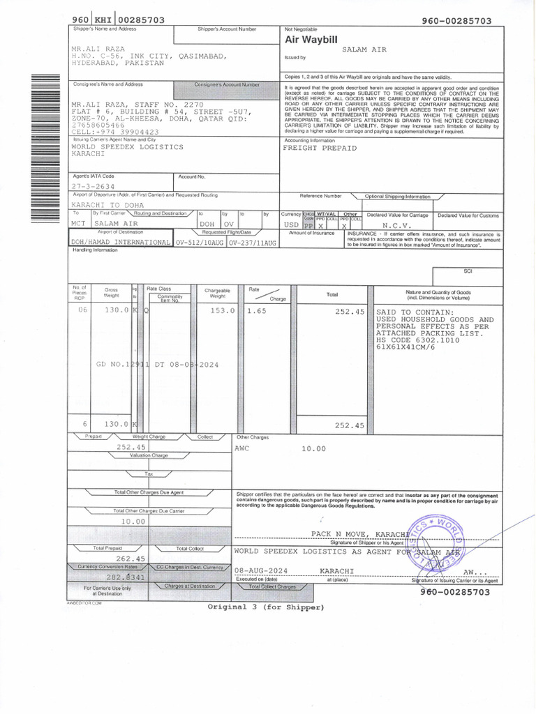 Air Waybill 5703 | PDF