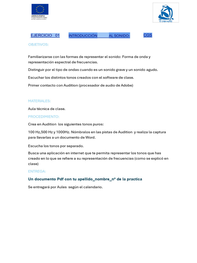 Ejercicio 01 Introducción Al Sonido | PDF
