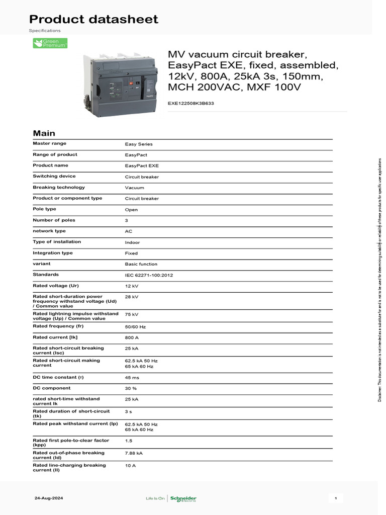 Schneider Electric - EasyPact-EXE - EXE122508K3B633 | PDF | Voltage ...