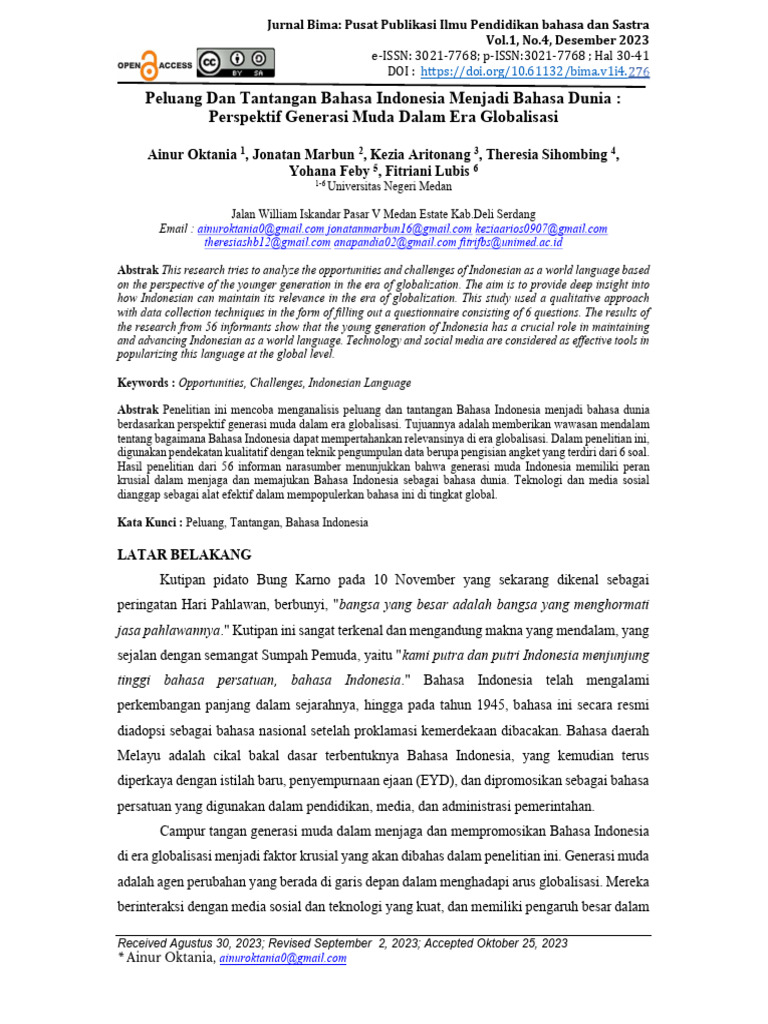 Peluang Dan Tantangan Bahasa Indonesia Menjadi Bah | PDF