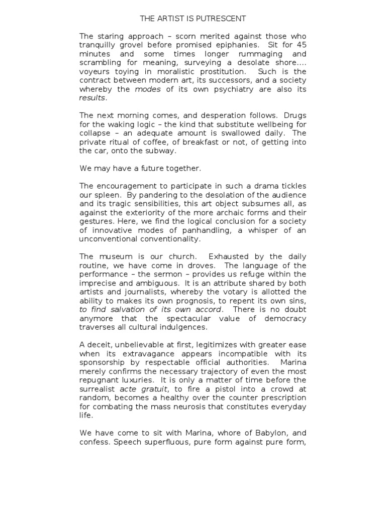 The Artist Is Putrescent | PDF | Religion And Belief