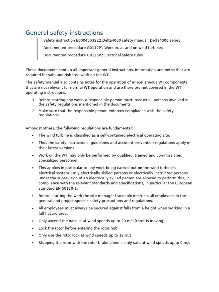 Wind Turbine Safety Instructions Guide | PDF