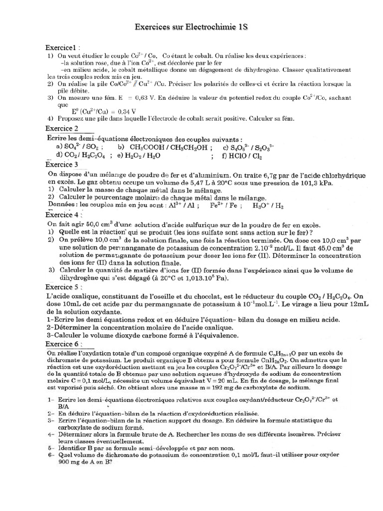 Electrochimie 1S | PDF