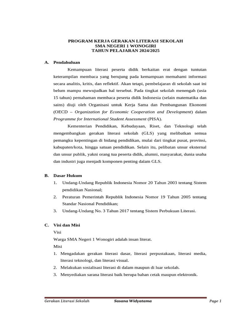 Proker Gerakan Literasi SMA 2024/2025 | PDF