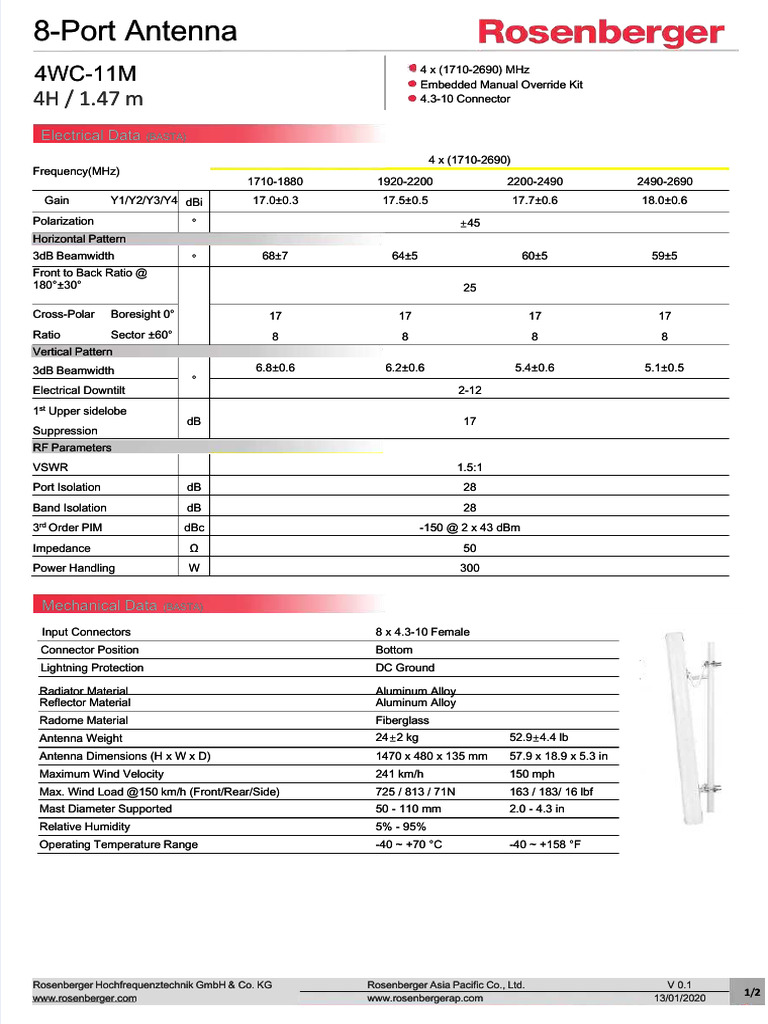 4wc-11m-anten-8-port-1800-2600 | PDF | Antenna (Radio) | Telecommunications Engineering