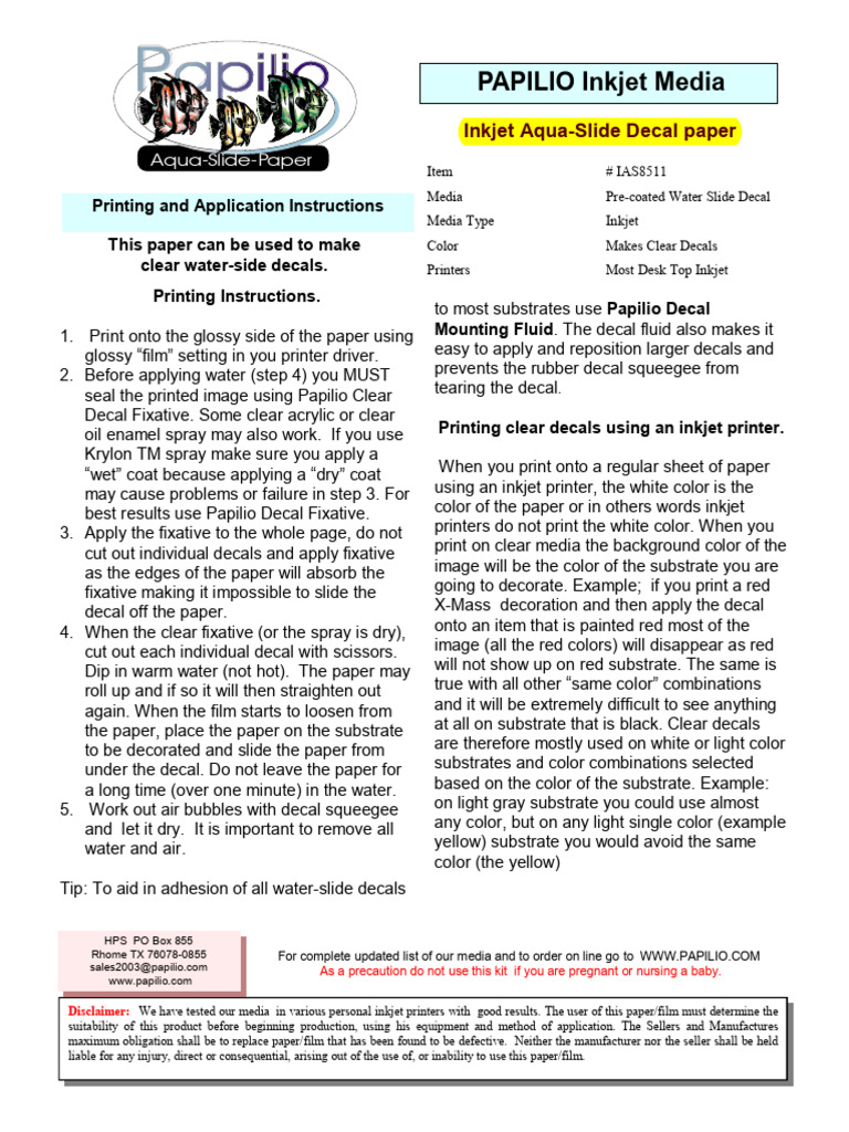 inkjet_water_slide_decal_paper_instructions | PDF | Printer (Computing ...