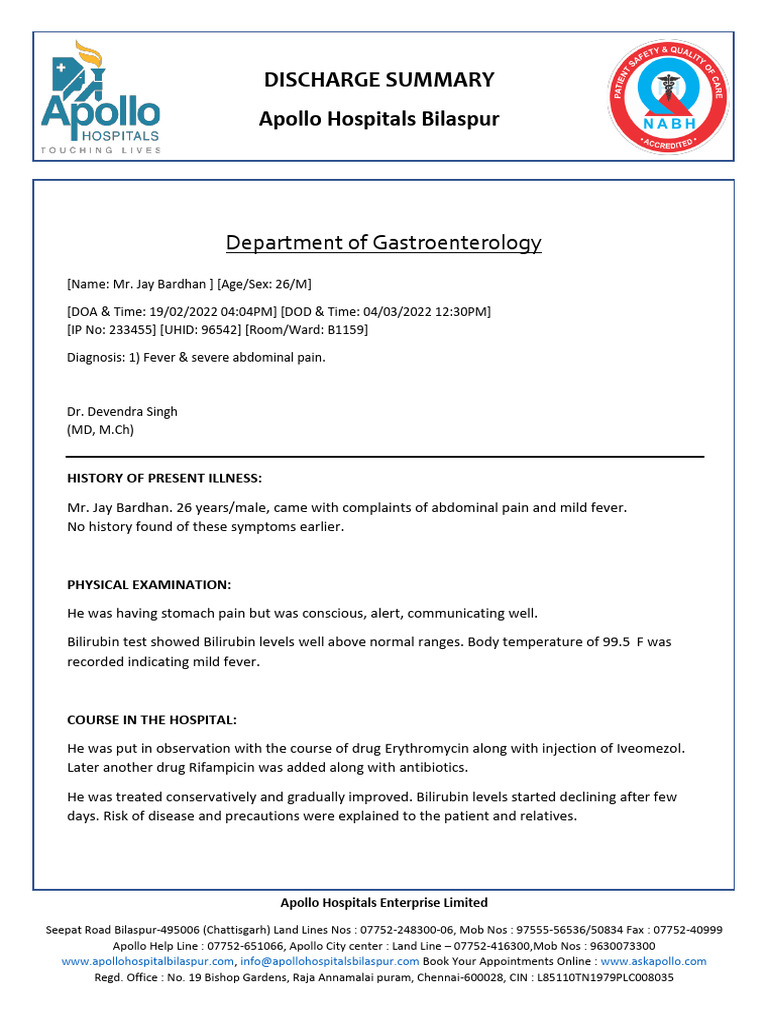 Discharge Summary: Gastroenterology Case | PDF