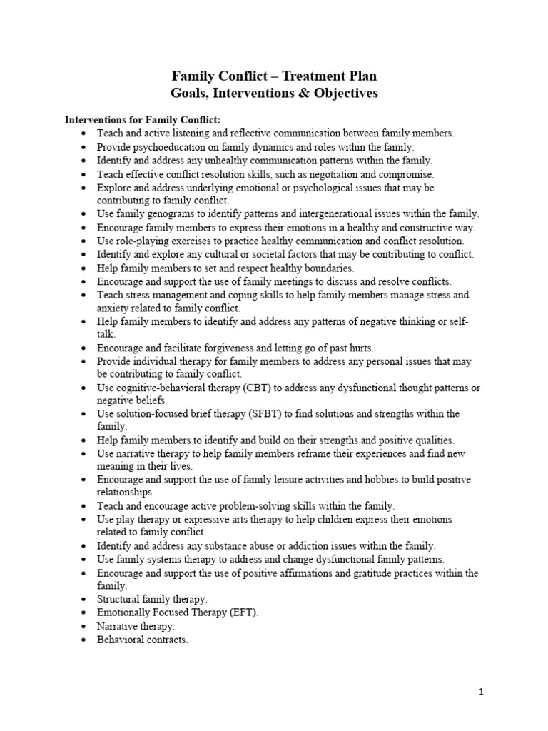Family Conflict Goals Interventions and Objectives | PDF ...