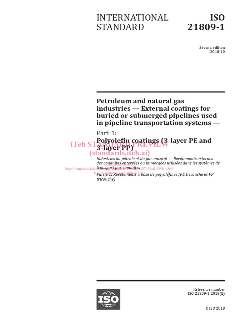 ISO-21809-1-2018 | PDF | Pipe (Fluid Conveyance) | Polyethylene