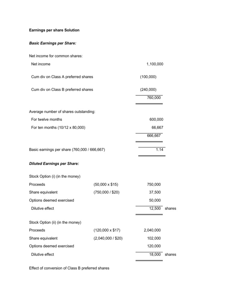 EPS Review Solution | PDF | Earnings Per Share | Financial Accounting