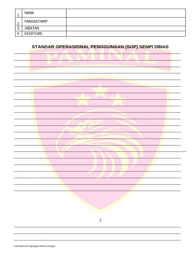 SURAT PERNYATAAN PERKAP NO 8 SOP SENPI DINAS PAMINAL SIPROPAM POLRES ...
