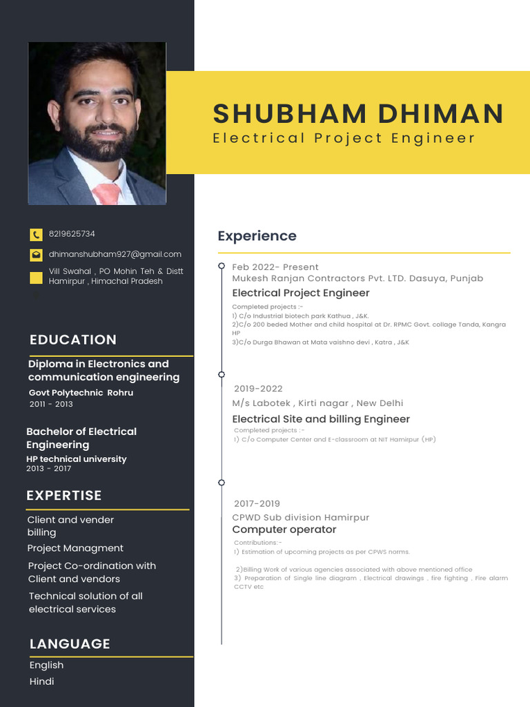 Shubham Dhiman: Electrical Project Engineer | PDF