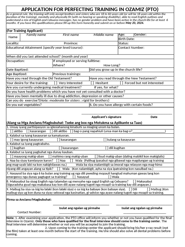 PTO Application Form. B27. | PDF | Diseases And Disorders | Disability