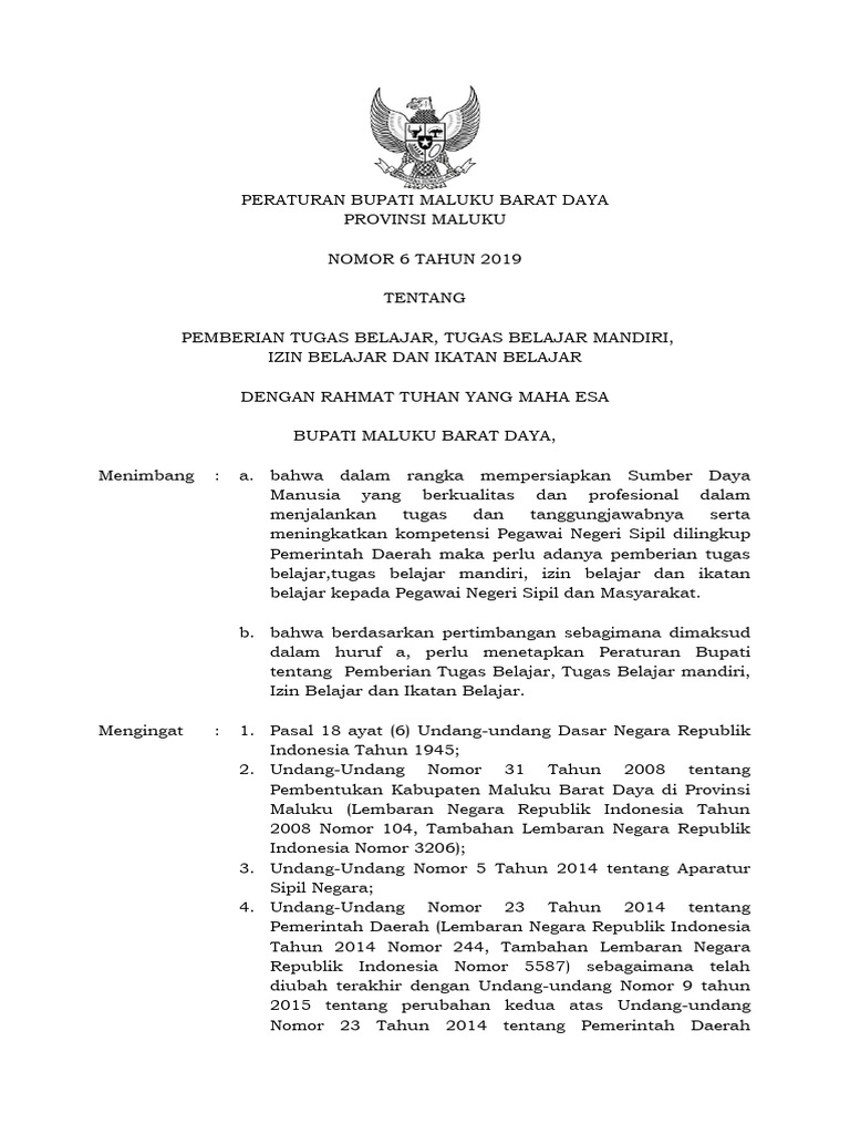 Peraturan Tugas Belajar PNS Maluku Barat Daya | PDF