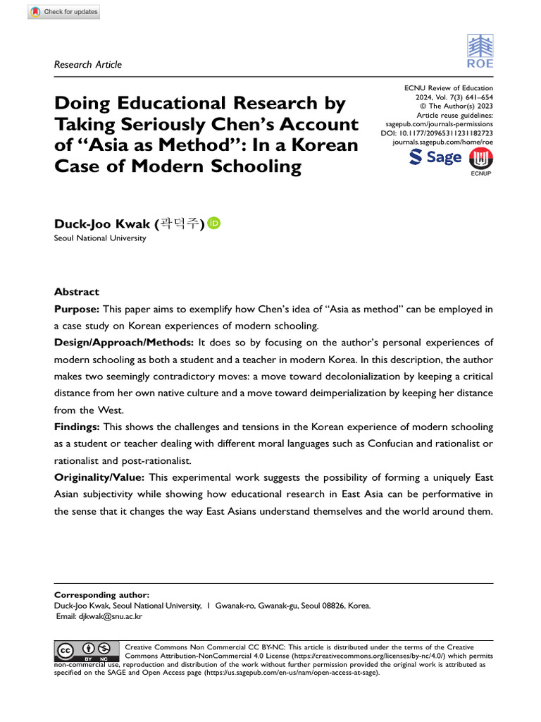 Kwak (Gwagdeogju) 2023 Doing Educational Research by Taking Seriously Chen S Account of Asia As ...